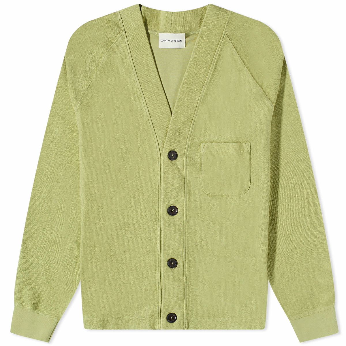 Country Of Origin Men's Reverse Cardigan in Spring Green Country Of Origin