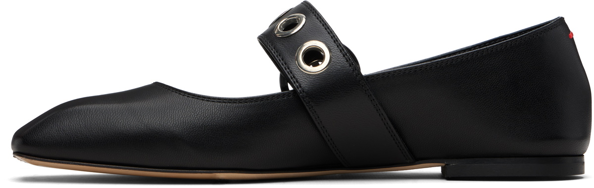 Aeyde Black Uma Eyelet Leather Mary-Janes Flats Aeyde
