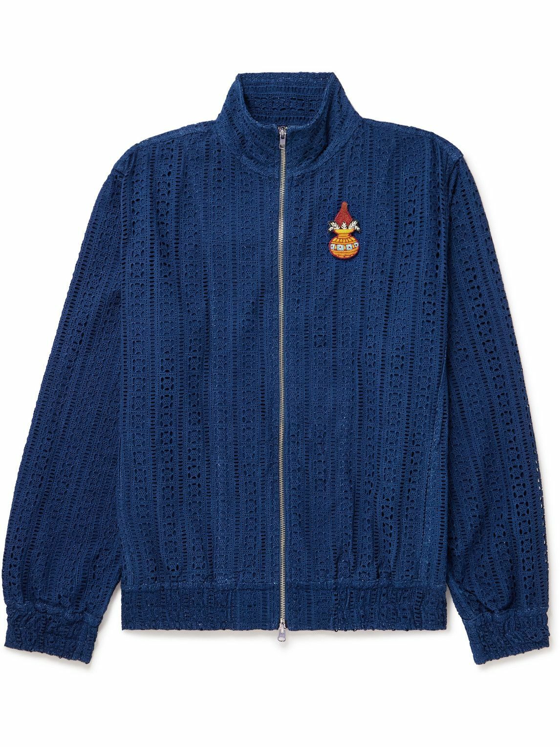 Kardo - Schiffli Embroidered Cotton Bomber Jacket - Blue Kardo