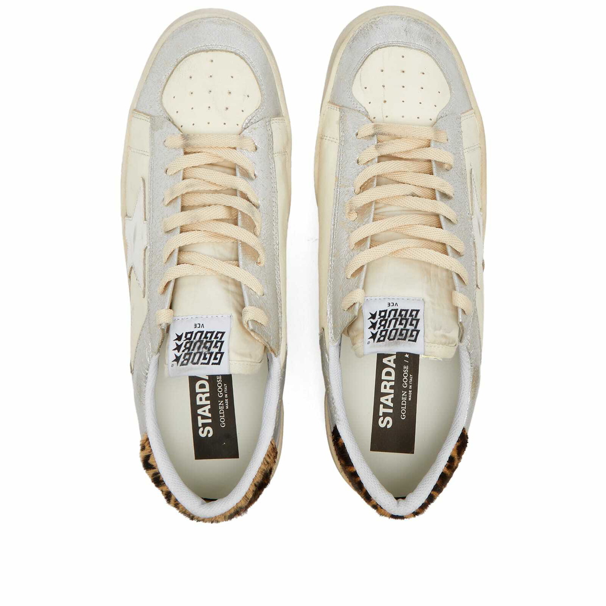 Golden Goose Men's Stardan Leather Sneakers in White/Silver/Beige ...