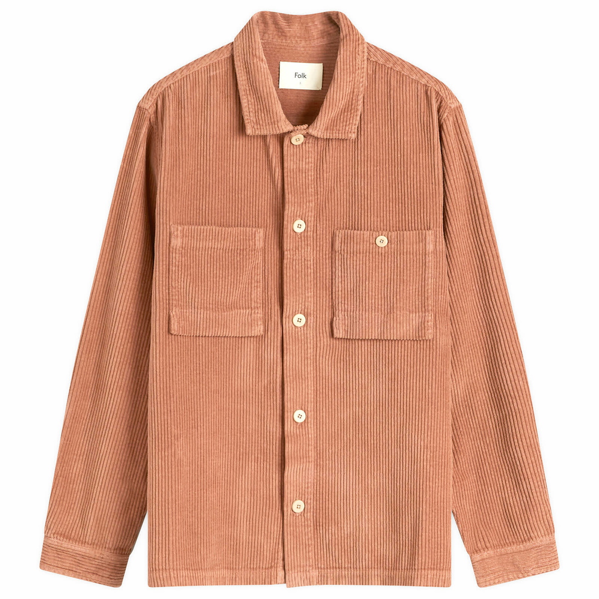 Folk Men's Heavy Cord Patch Overshirt in Dark Rust Folk