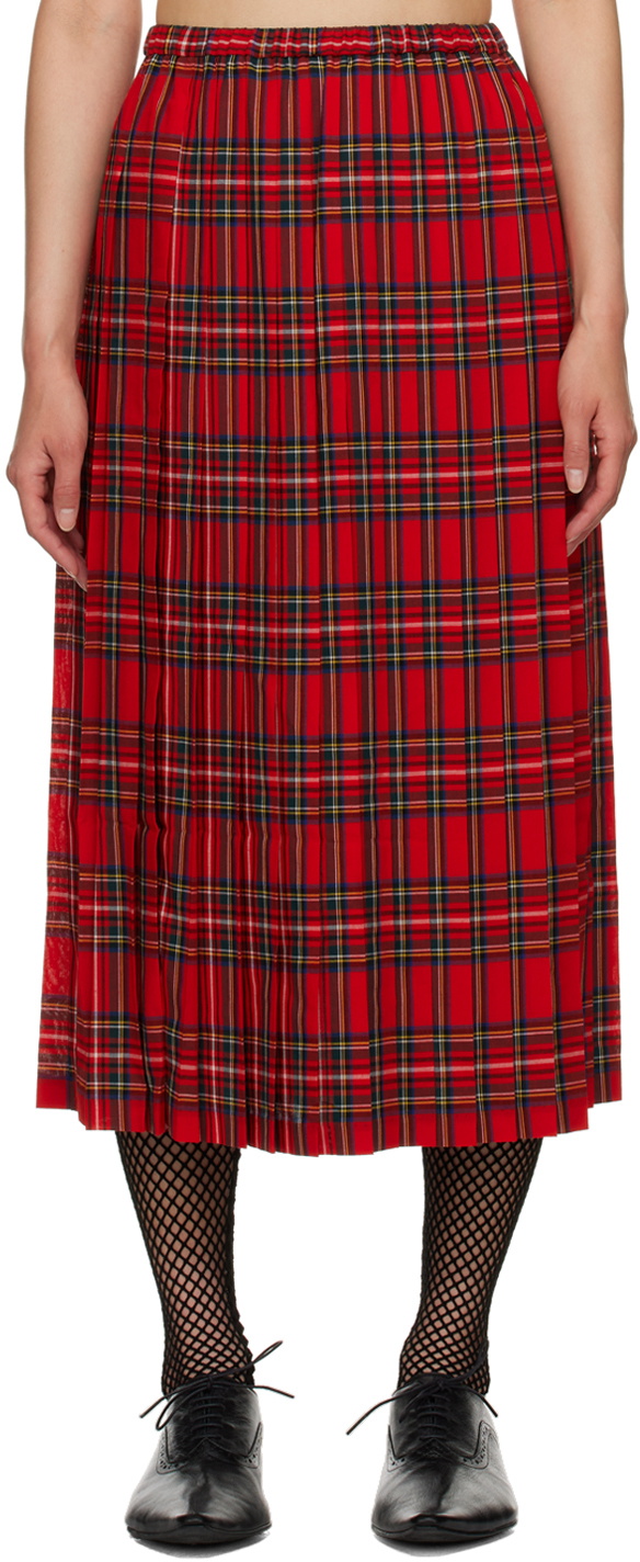 Junya Watanabe Red Check Midi Skirt Junya Watanabe