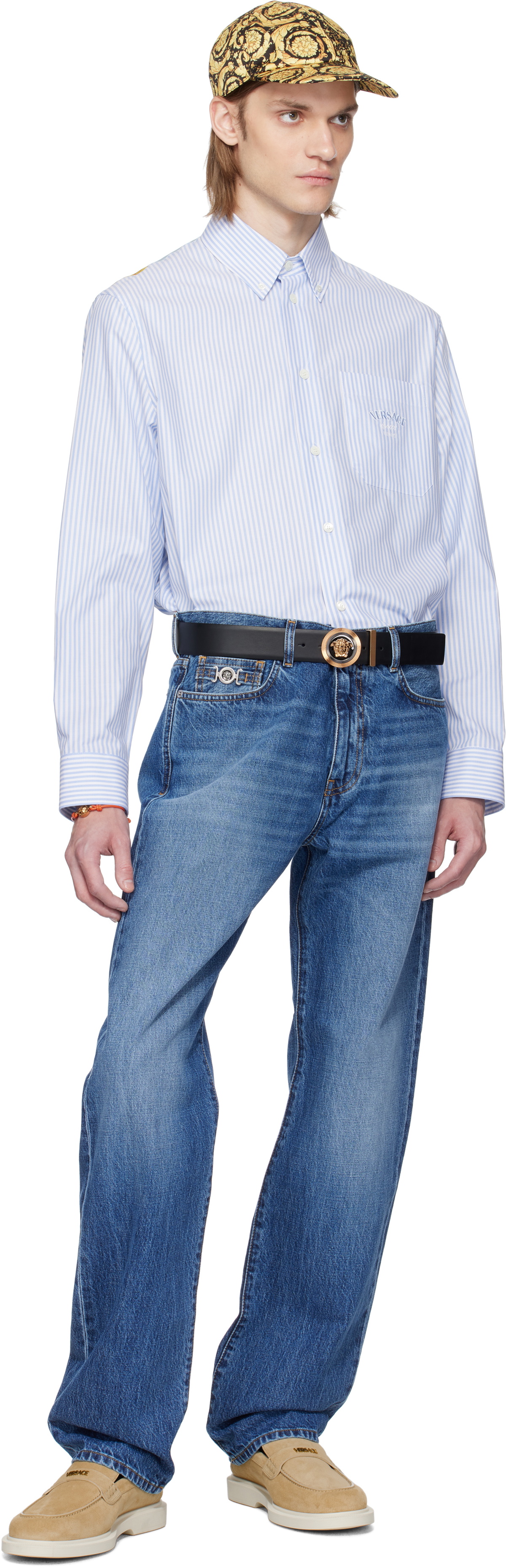 Versace Blue & White Informal Striped Poplin Shirt Versace