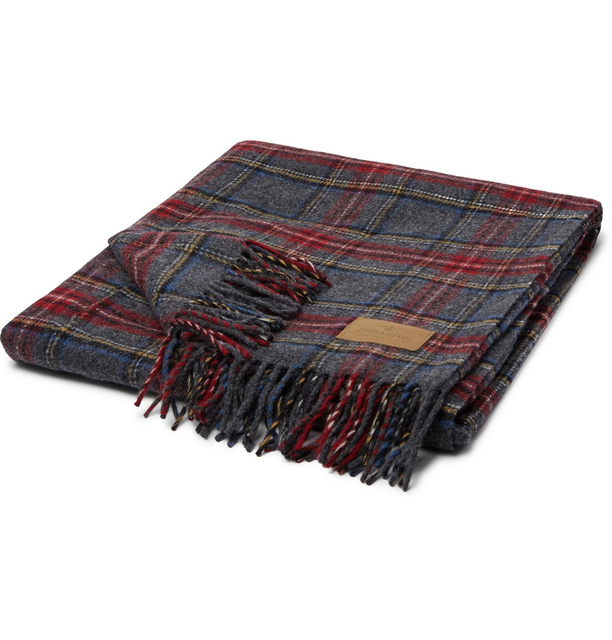 Pendleton - Fringed Checked Wool Blanket - Blue Pendleton