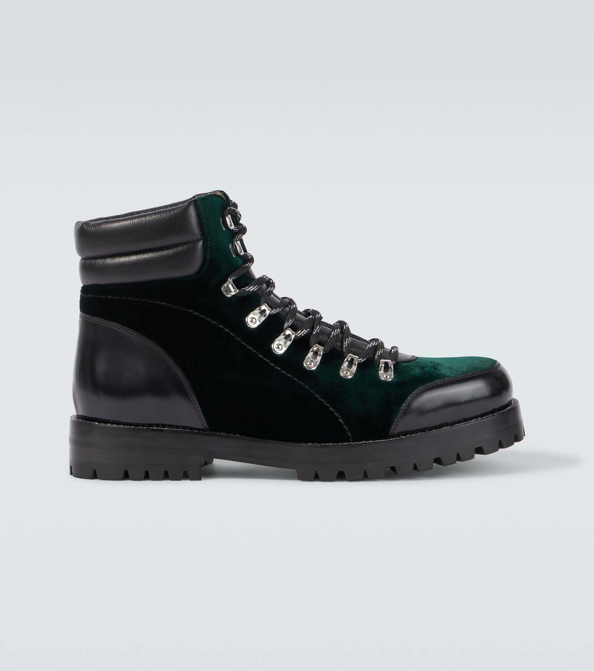 Manolo Blahnik Janka leather-trimmed velvet combat boots Manolo Blahnik