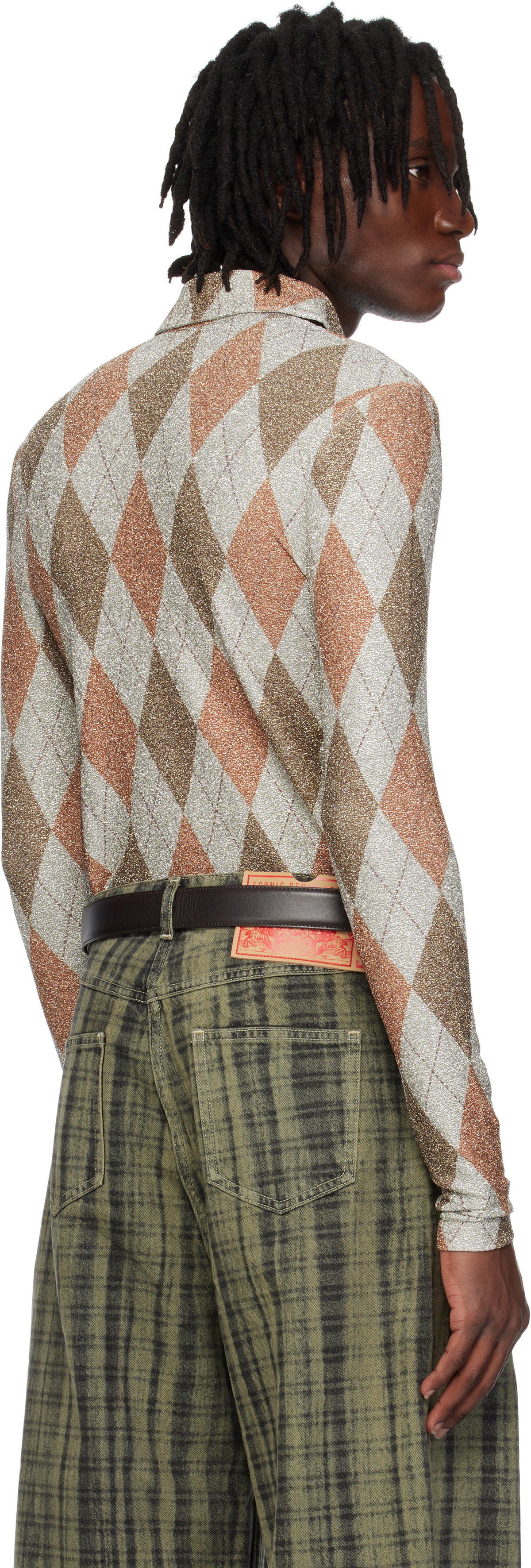 EGONlab Gray & Brown Harry Print Fitted Shirt EGONlab
