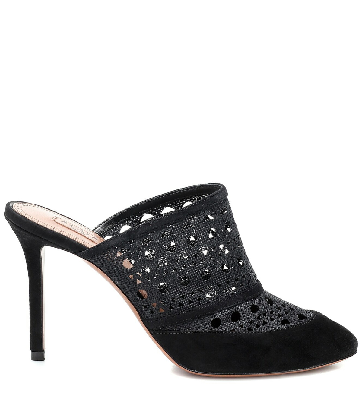 Alaïa Laser-cut mesh and suede mules ALAÏA
