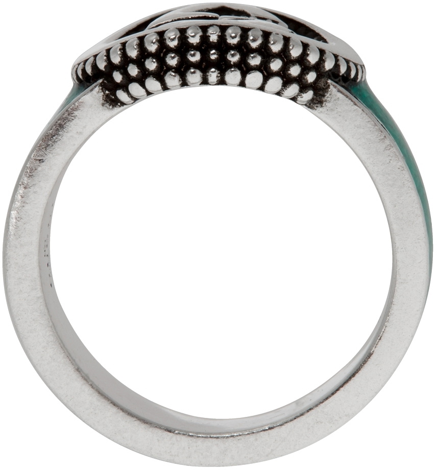 Gucci Silver & Green Interlocking G Signet Ring Gucci