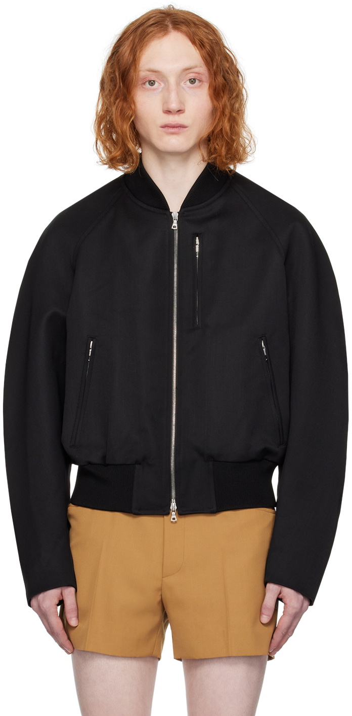 Dries Van Noten Black Band Collar Bomber Jacket Dries Van Noten