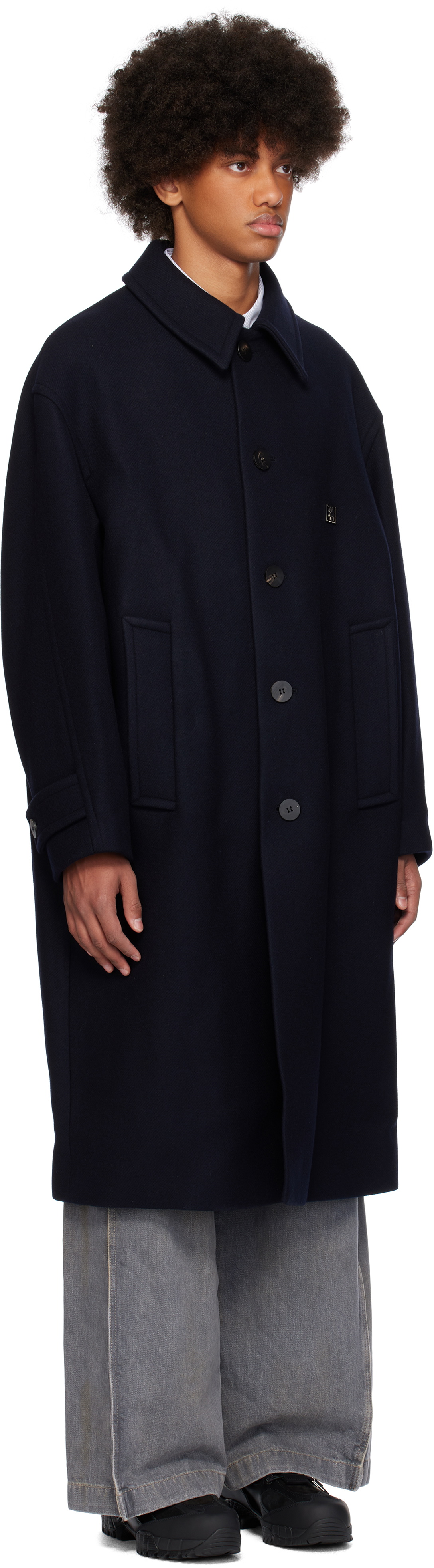 WOOYOUNGMI Navy Wool Balmacaan Coat Wooyoungmi