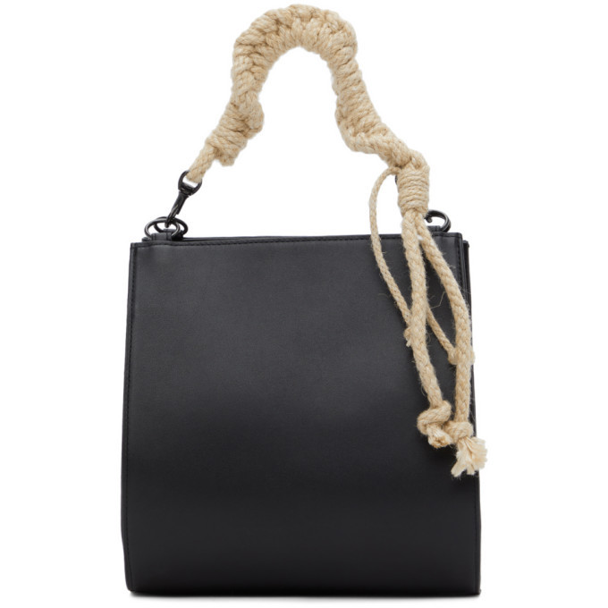 Ys Black Jute and Leather Bag Ys