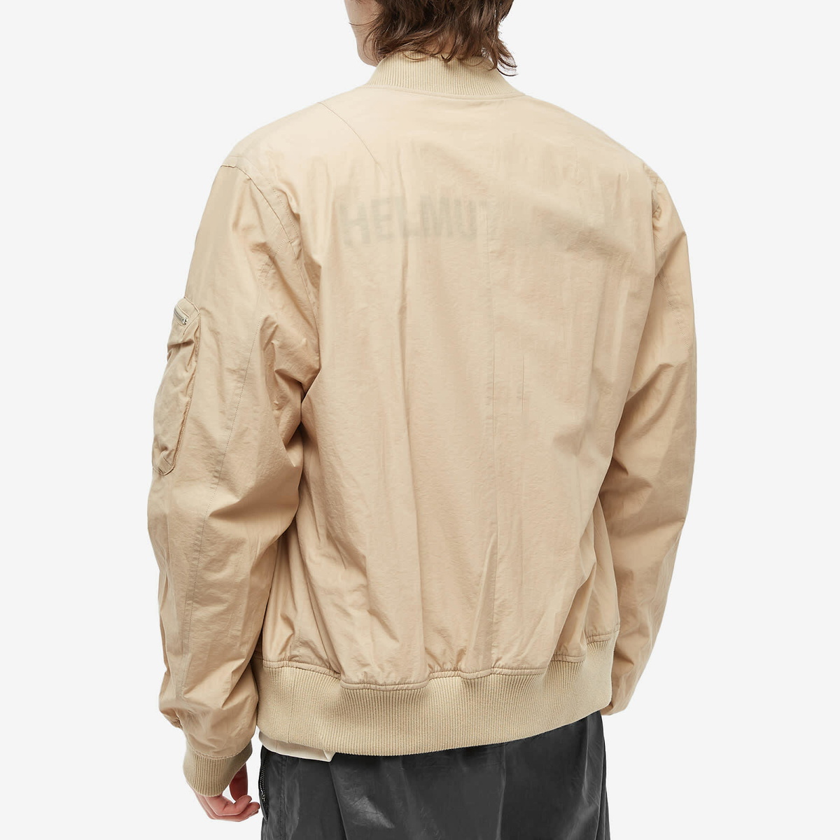 Helmut Lang Men's Sheer Nylon Logo Bomber Jacket in Uniform Khaki ...