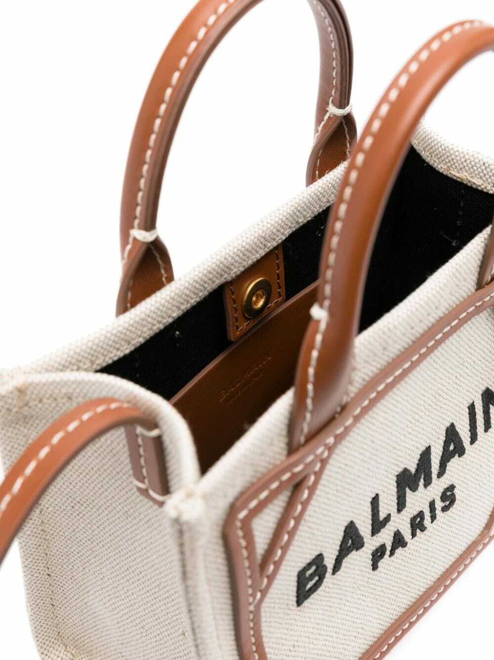 BALMAIN - B-army Mini Canvas And Leather Trims Tote Bag Balmain