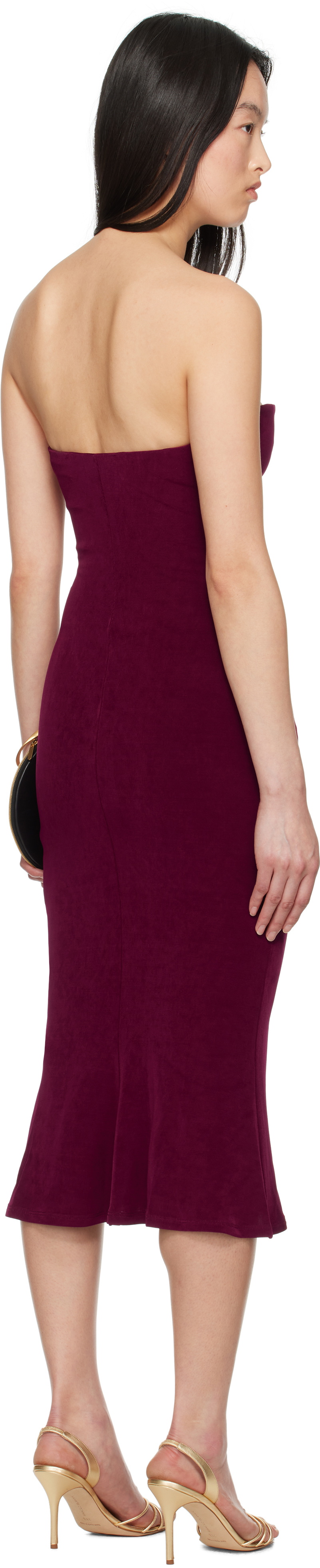 Mirror Palais Burgundy Strapless Supermodel Midi Dress