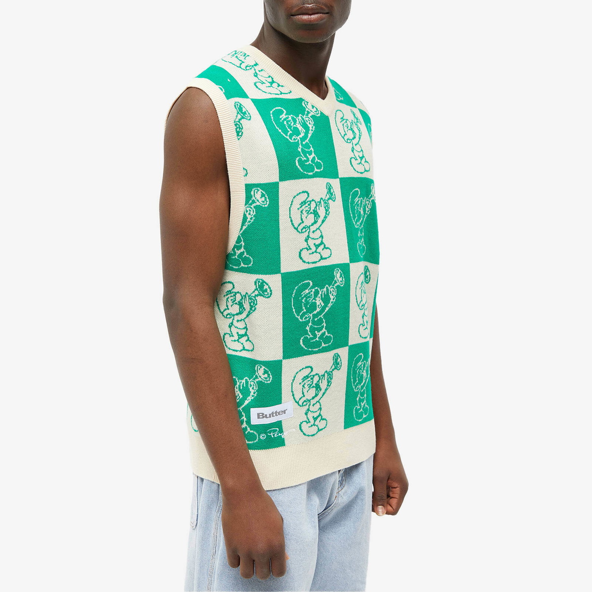 Butter Goods x The Smurfs Harmony Knit Vest in Grass/Cream Butter Goods