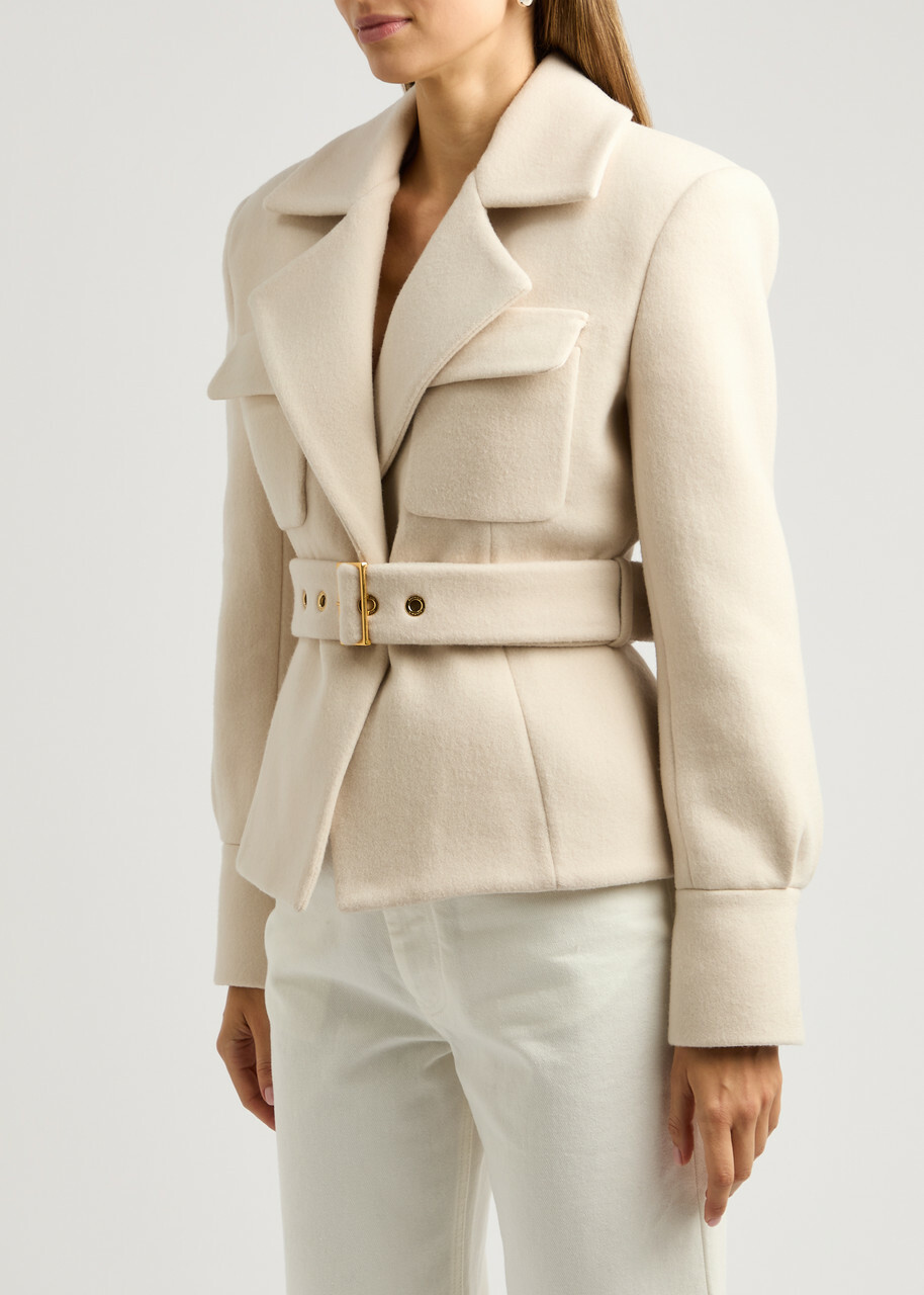 Balmain Belted Wool and Cashmere-blend Coat Ecru Balmain