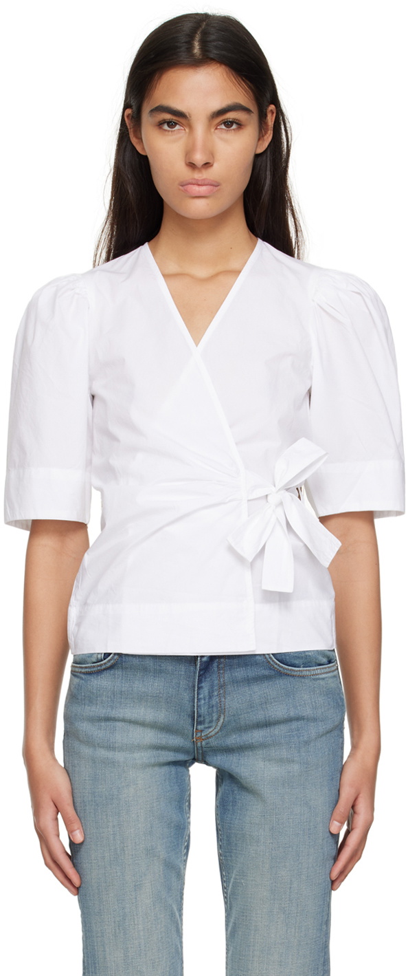 GANNI White Wrap Blouse GANNI