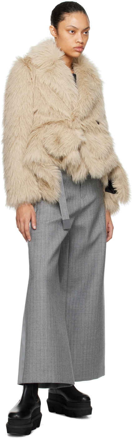 sacai Beige Layered Faux-Fur Jacket Sacai