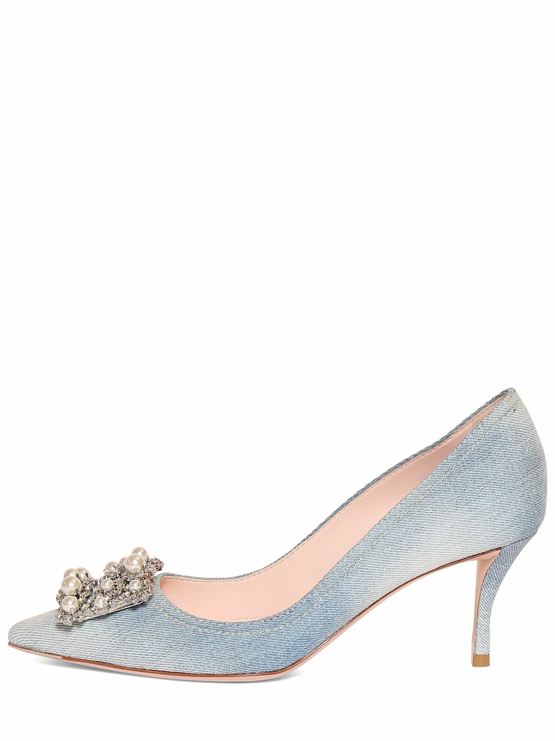 ROGER VIVIER - 65mm Flower Crystal & Denim Pumps Roger Vivier