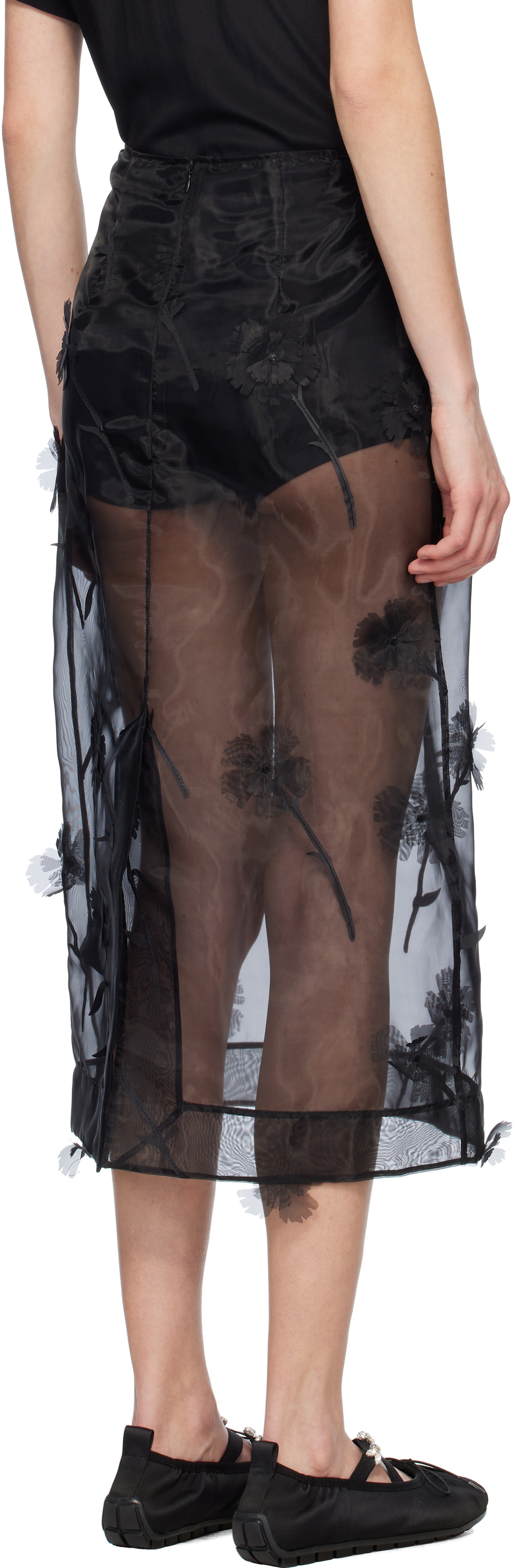 Simone Rocha Black Carnation Organza Pencil Midi Skirt Simone Rocha