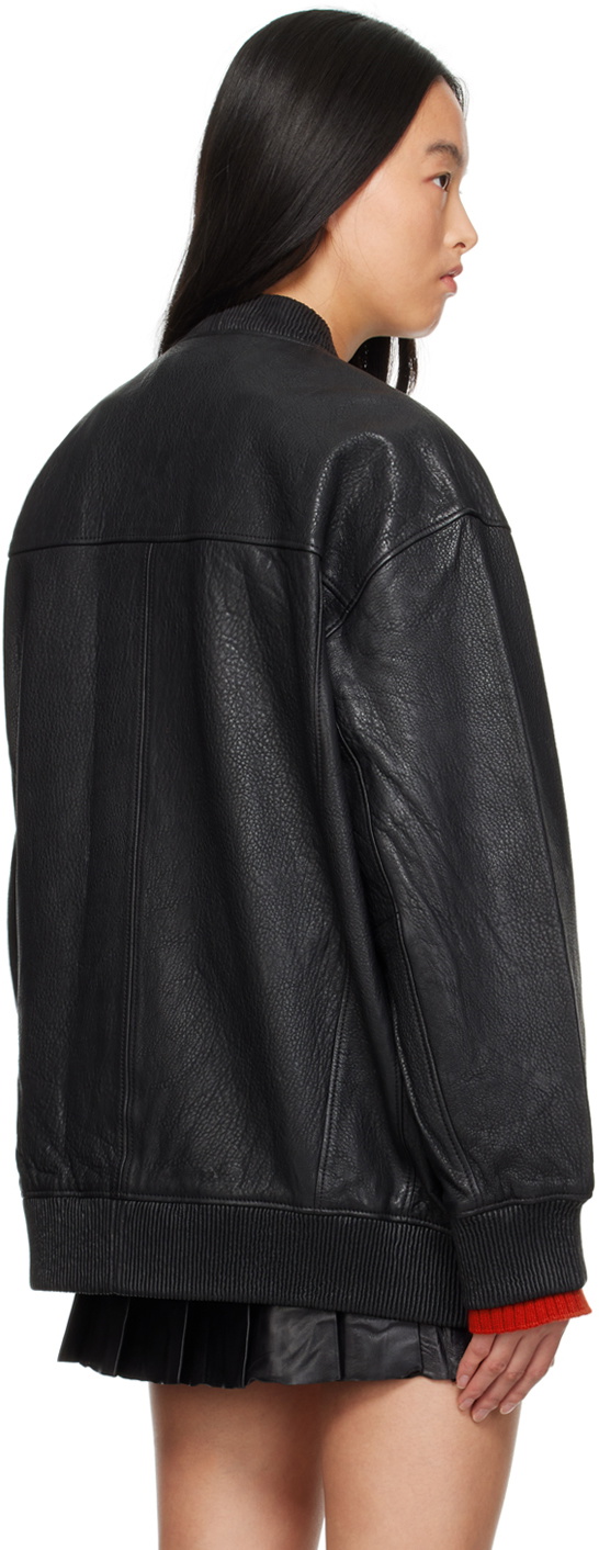 Stand Studio Black Varsity Leather Jacket Stand Studio
