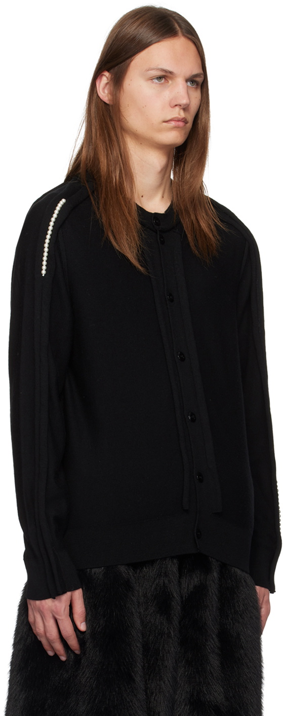 Simone Rocha Black Beaded Inverted Seam Cardigan Simone Rocha