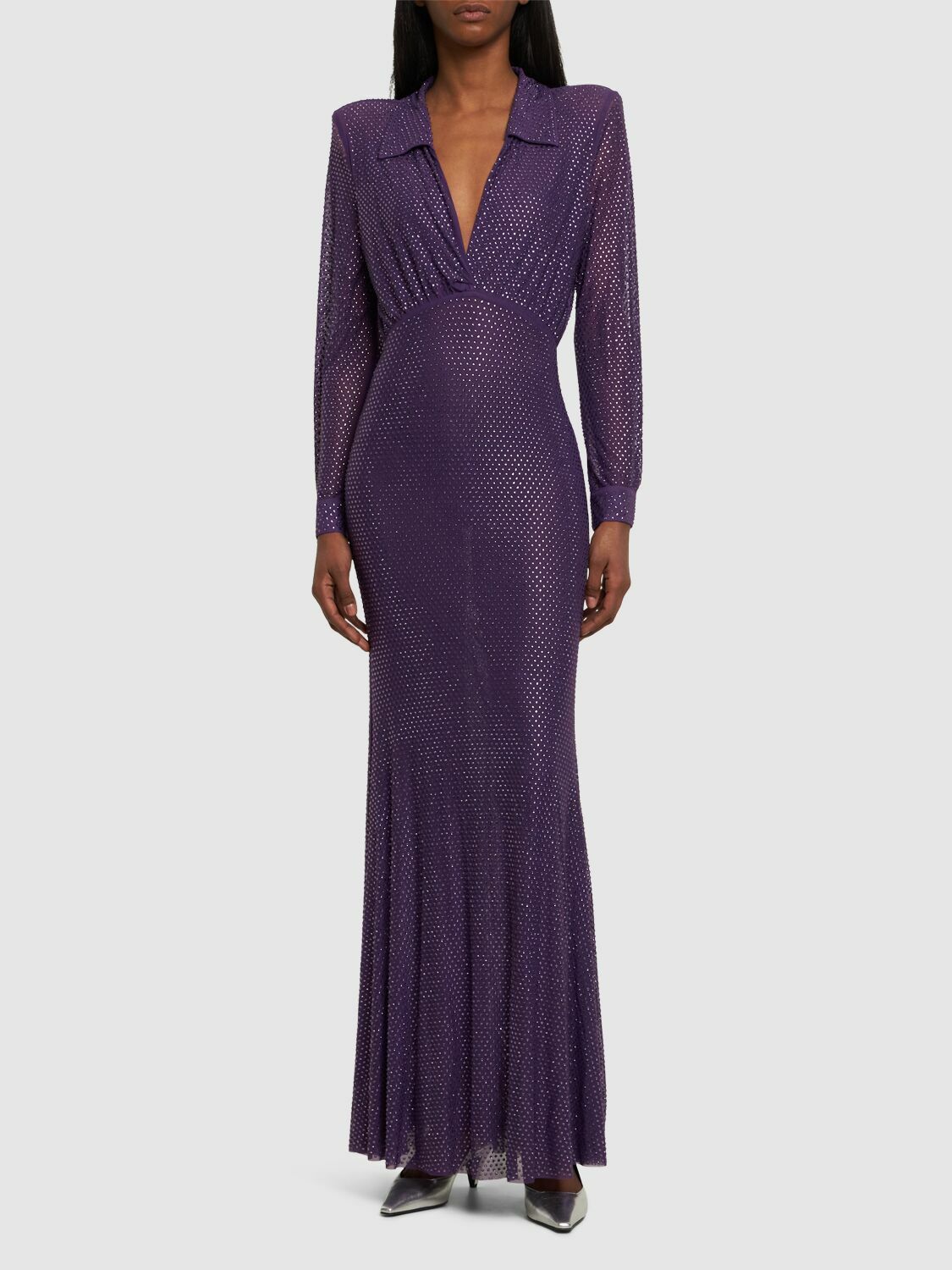 SELF-PORTRAIT - Embellished Mesh Maxi Dress Self-Portrait
