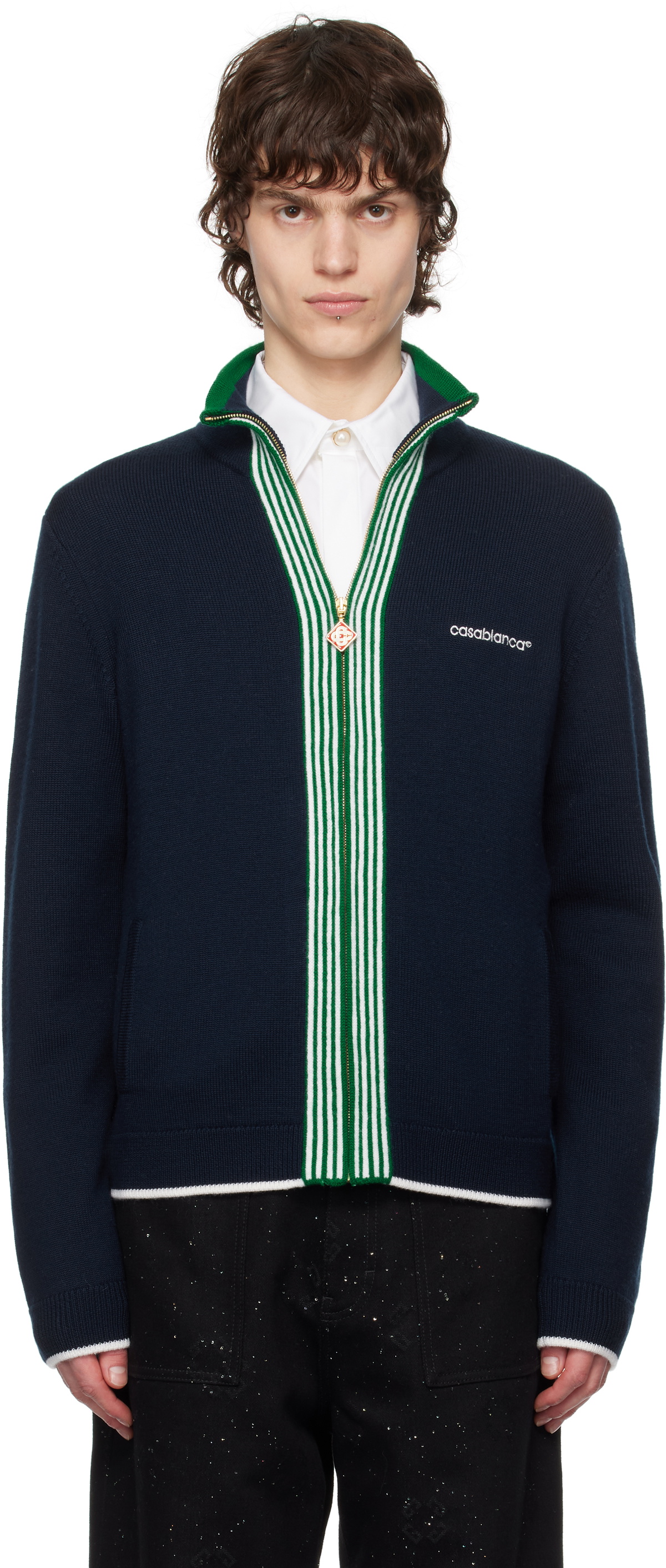 Casablanca Navy Knit Tennis Track Sweater Casablanca