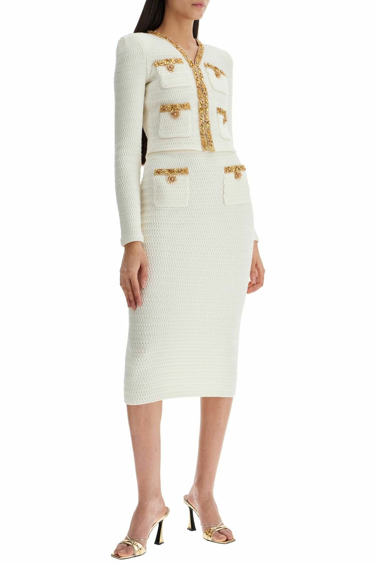 SELF PORTRAIT lurex knit cardigan White Self-Portrait