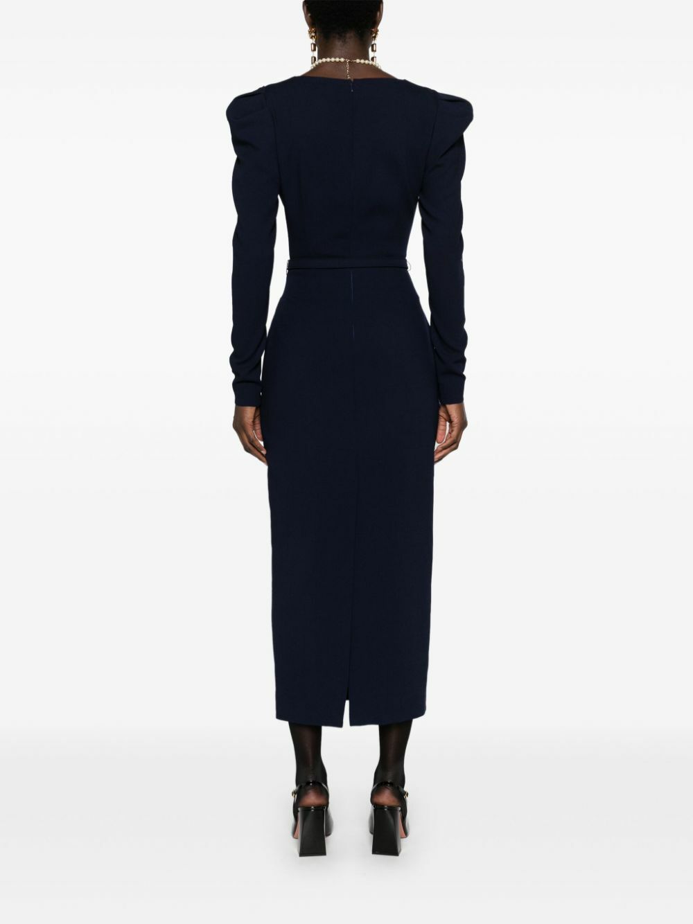 Alessandra Rich Blue Belted Wool Midi Dress Alessandra Rich