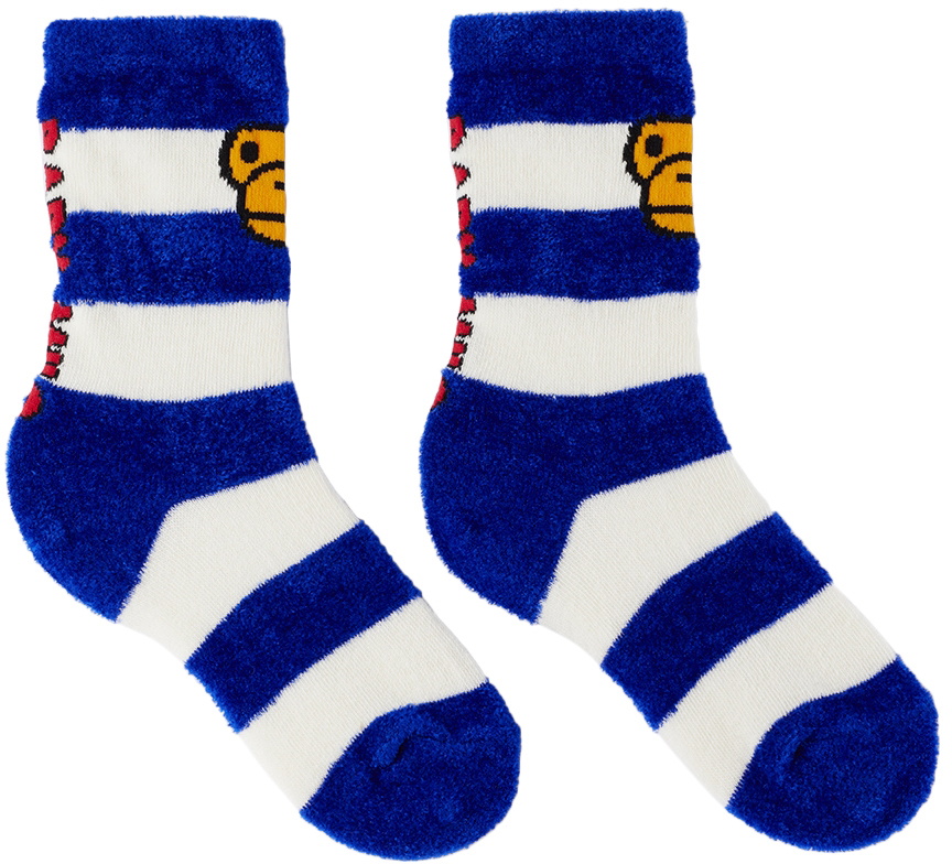 BAPE Kids Blue & White Hoop Baby Milo Socks A Bathing Ape