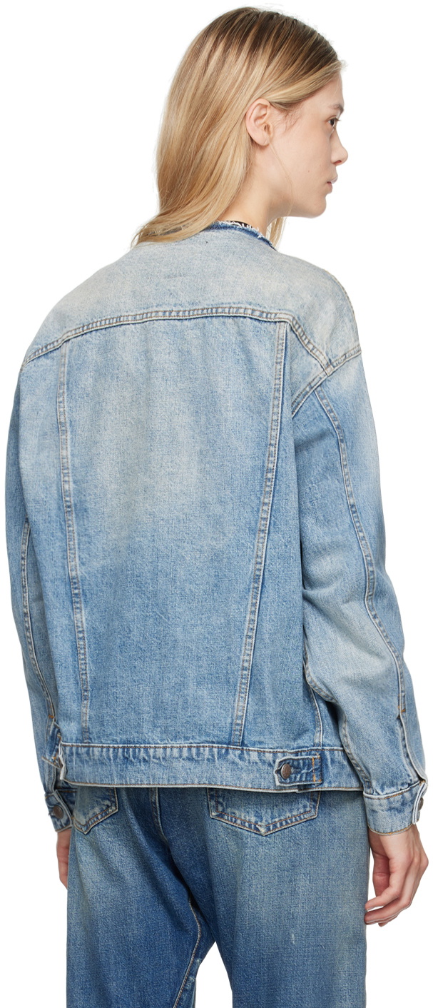 R13 Blue Collarless Denim Jacket R13
