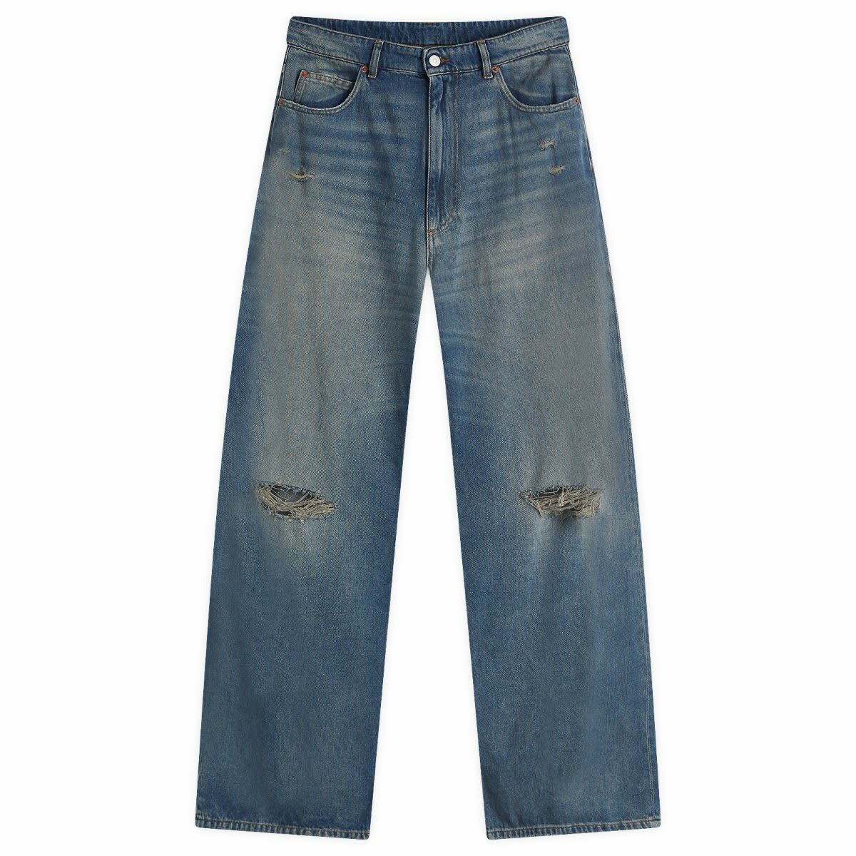 MM6 Maison Margiela Men's Wide Leg Blue Distressed Wash Jeans in Grey ...