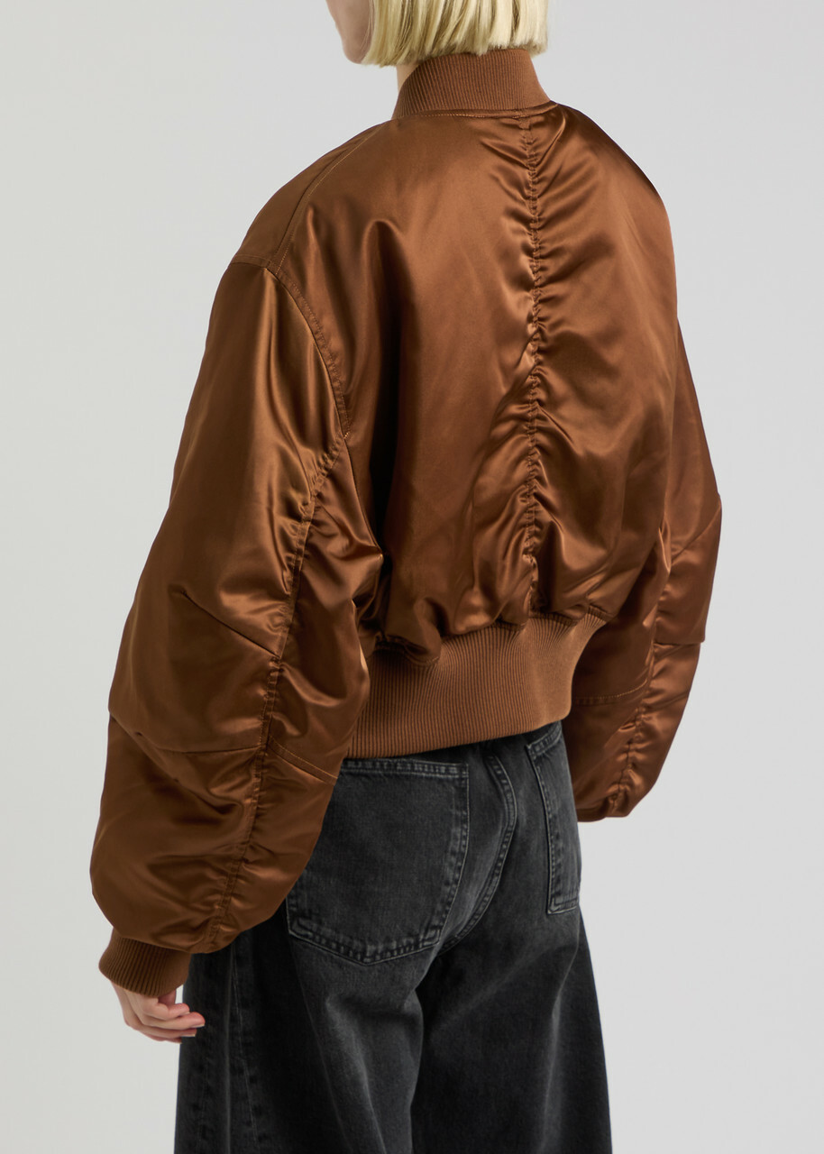 Agolde Jett Padded Satin Bomber Jacket Brown AGOLDE