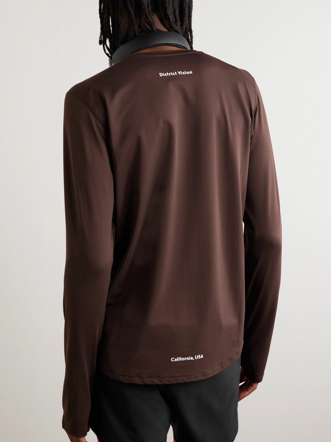 DISTRICT VISION - Logo-Print Stretch-Jersey Running T-Shirt - Brown ...