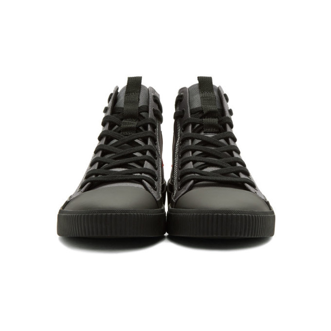Hugo Grey Reverse Logo Patch High-Top Sneakers Hugo Boss