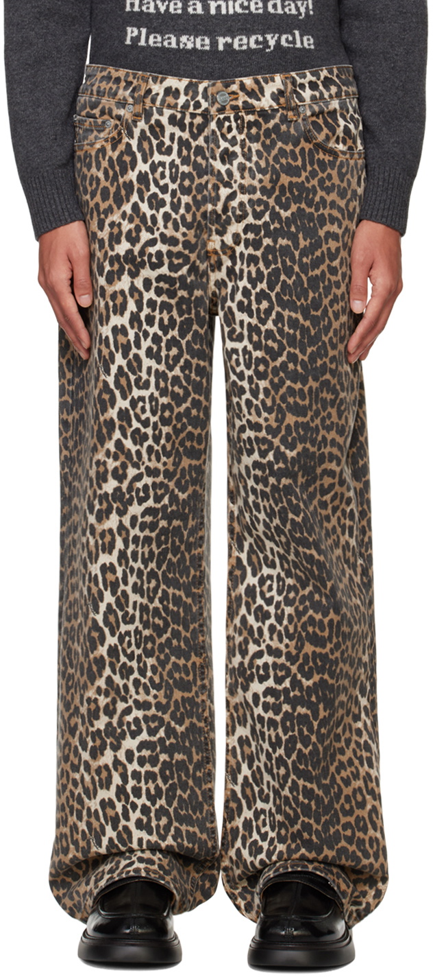 GANNI Brown Leopard Printed Izey Jeans GANNI