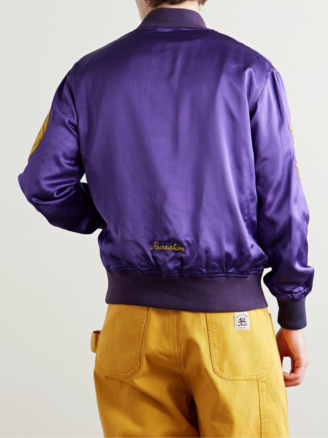 BODE - Athlete's Rally Logo-Appliquéd Embroidered Satin Bomber Jacket - Purple Bode