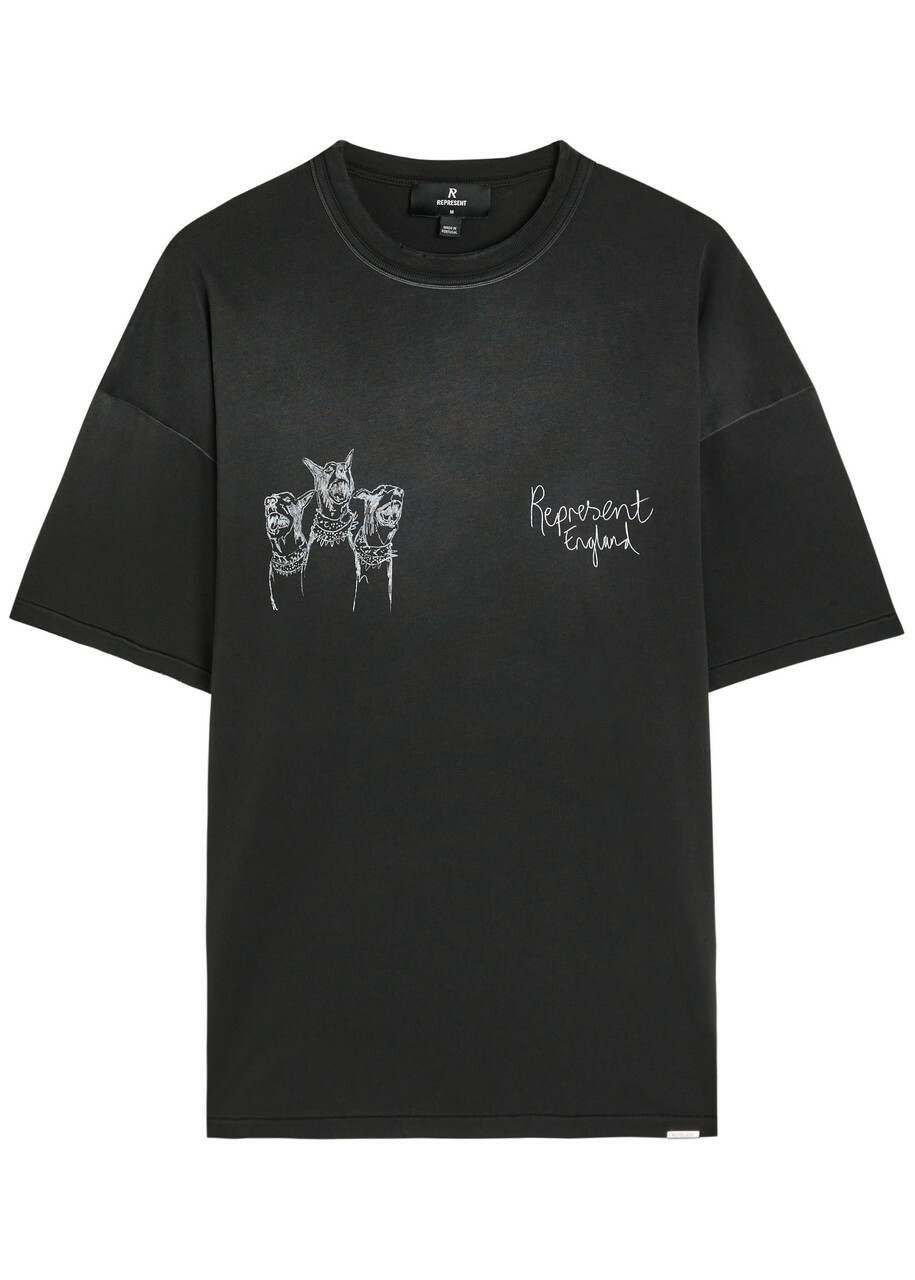 Represent Hand Drawn Thoroughbred Dogs Cotton T-shirt Black Represent