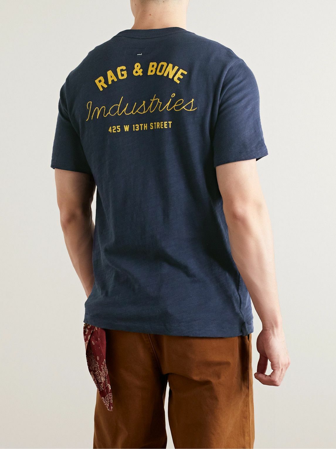 Rag & Bone - Logo-Embroidered Slub Cotton-Jersey T-Shirt - Blue Rag and Bone