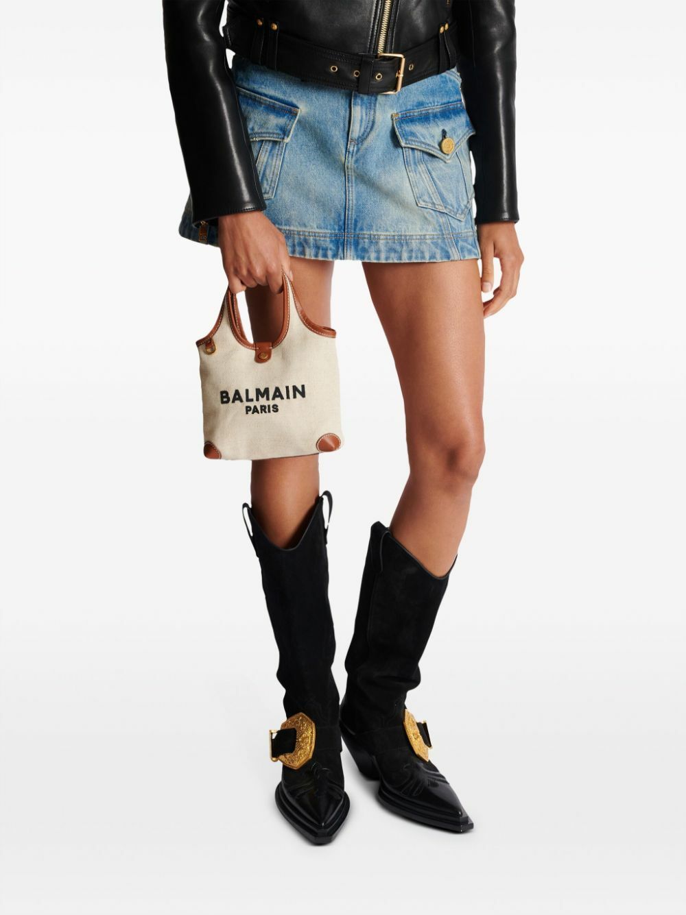 BALMAIN - B-army Mini Canvas And Leather Trims Tote Bag Balmain