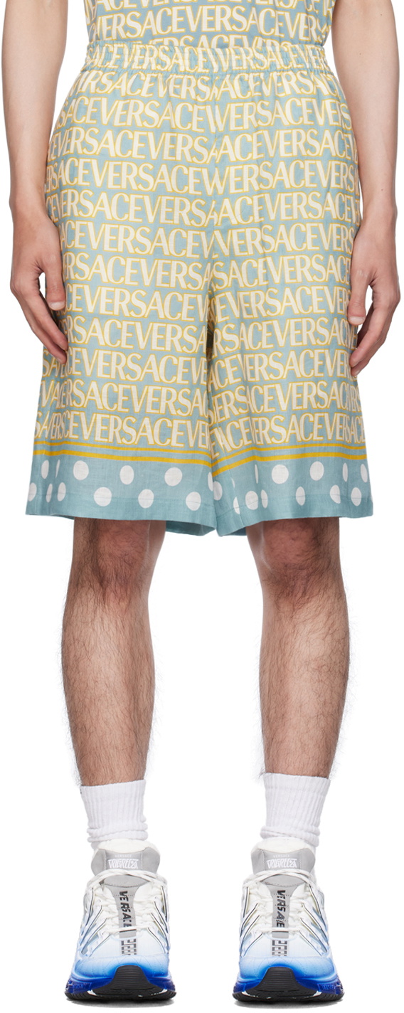 Versace Blue & Yellow Allover Shorts Versace