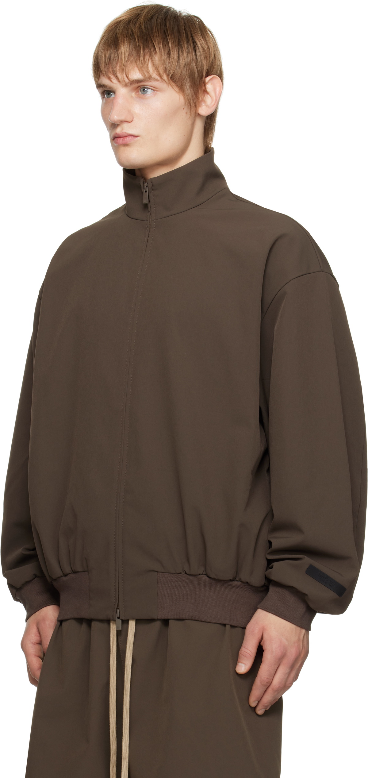 Fear of God ESSENTIALS Brown Bonded Nylon Bomber Jacket Fear Of God ...