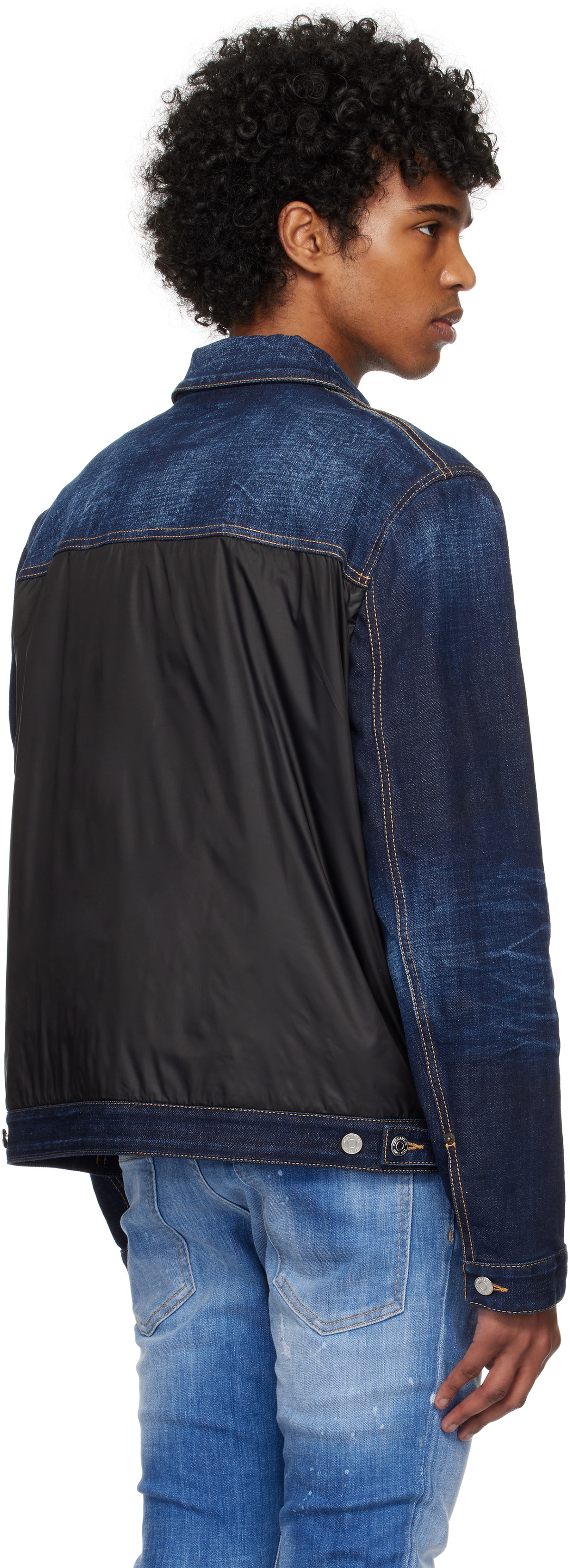 Dsquared2 Navy & Black Denim Puffer Jean Jacket Dsquared2