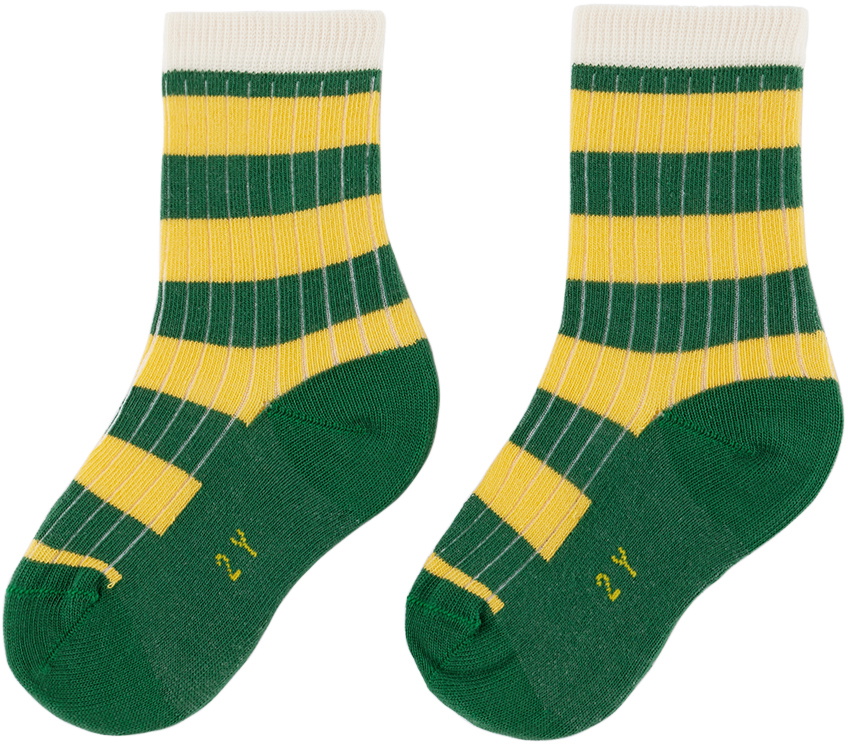 TINYCOTTONS Kids Green & Yellow Big Stripes Socks TINYCOTTONS