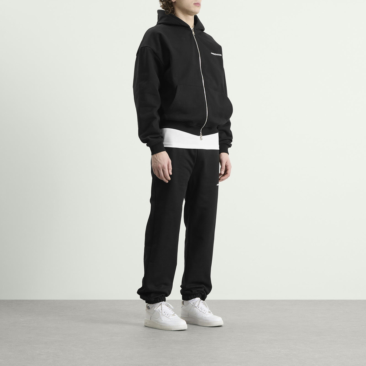 ANNIE HOOD Men's Mini Logo Zip Hoodie in Black ANNIE HOOD