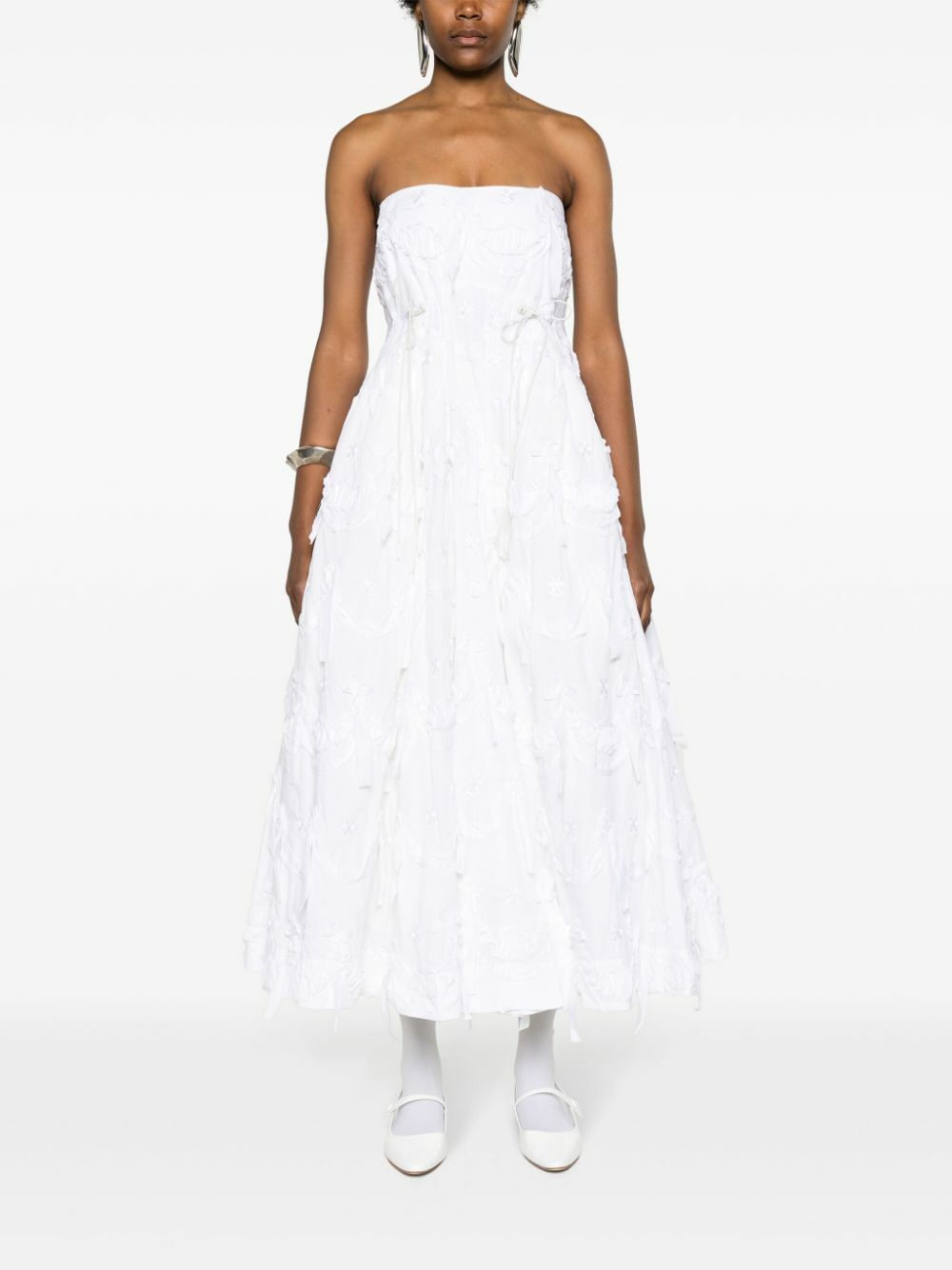 Simone Rocha White Floral-Embroidered Flared Dress Simone Rocha