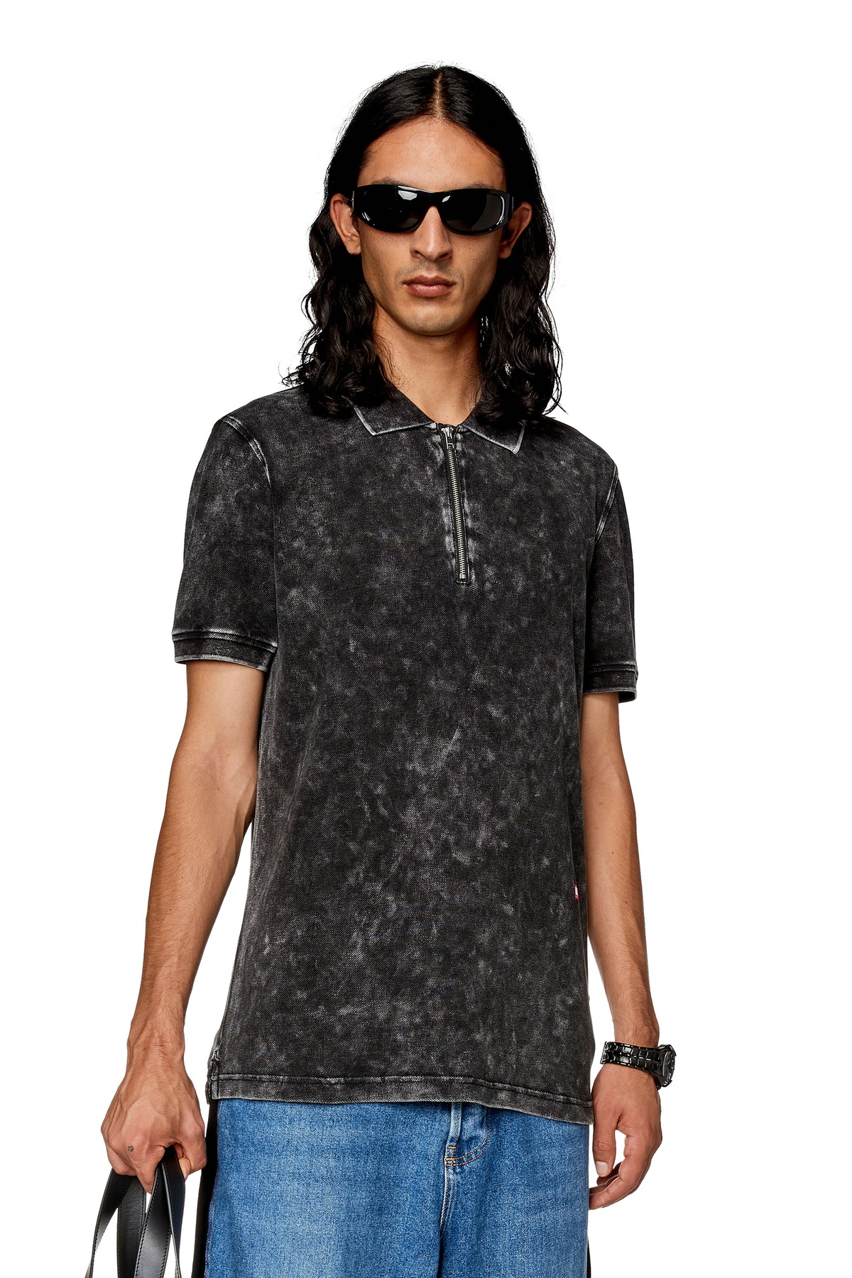 Diesel Polo shirt in faded piqué - Polos Mens in Black Diesel