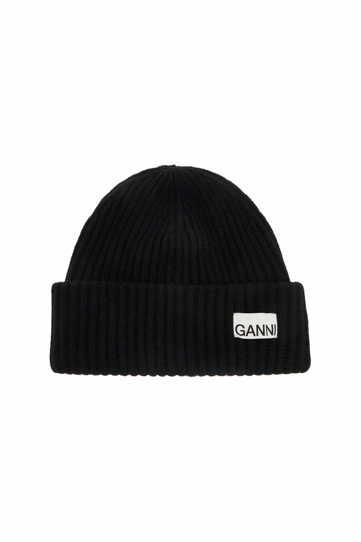 GANNI 'beanie hat with logo label Black GANNI