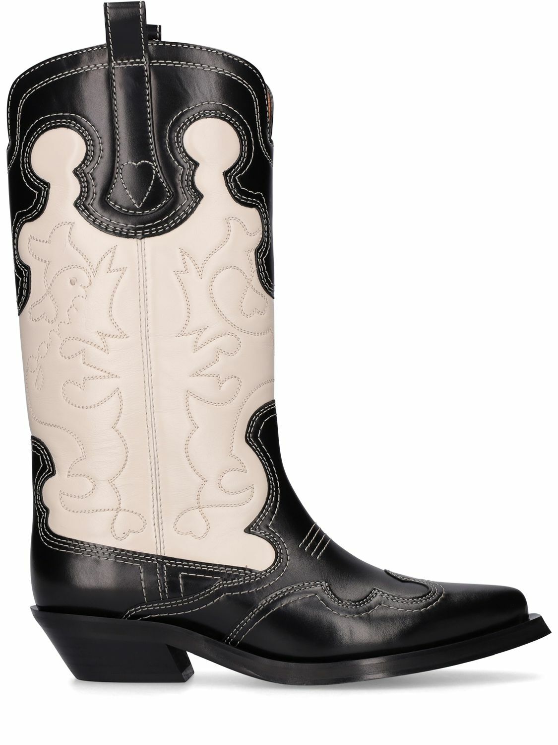 GANNI 40mm Leather Western Ankle Boots GANNI